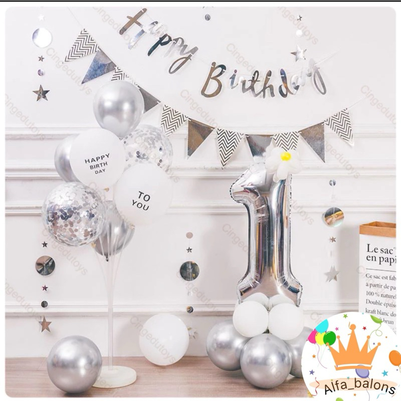 Jual Paket balon happy birthday tema GOLD silver pink hitam with ...