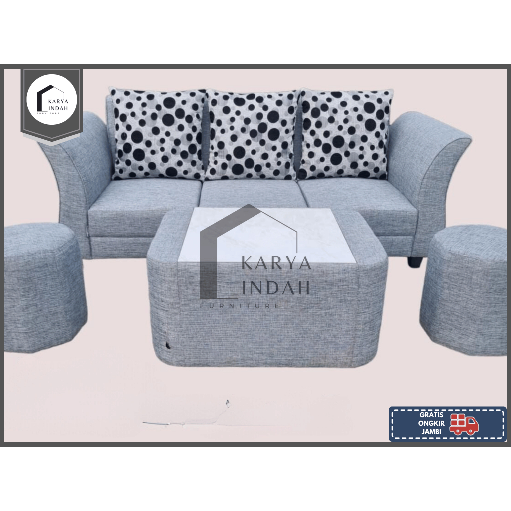 Jual Kursi Tamu SOFA 3 SEATER KING + STOOL PUFF Kain Kanvas Modern ...