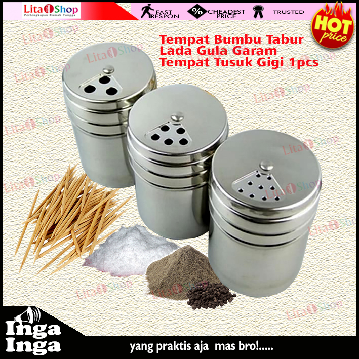 Jual Tempat Bumbu Dapur Stainless Steel Garam Lada Salt Pepper Tusuk ...