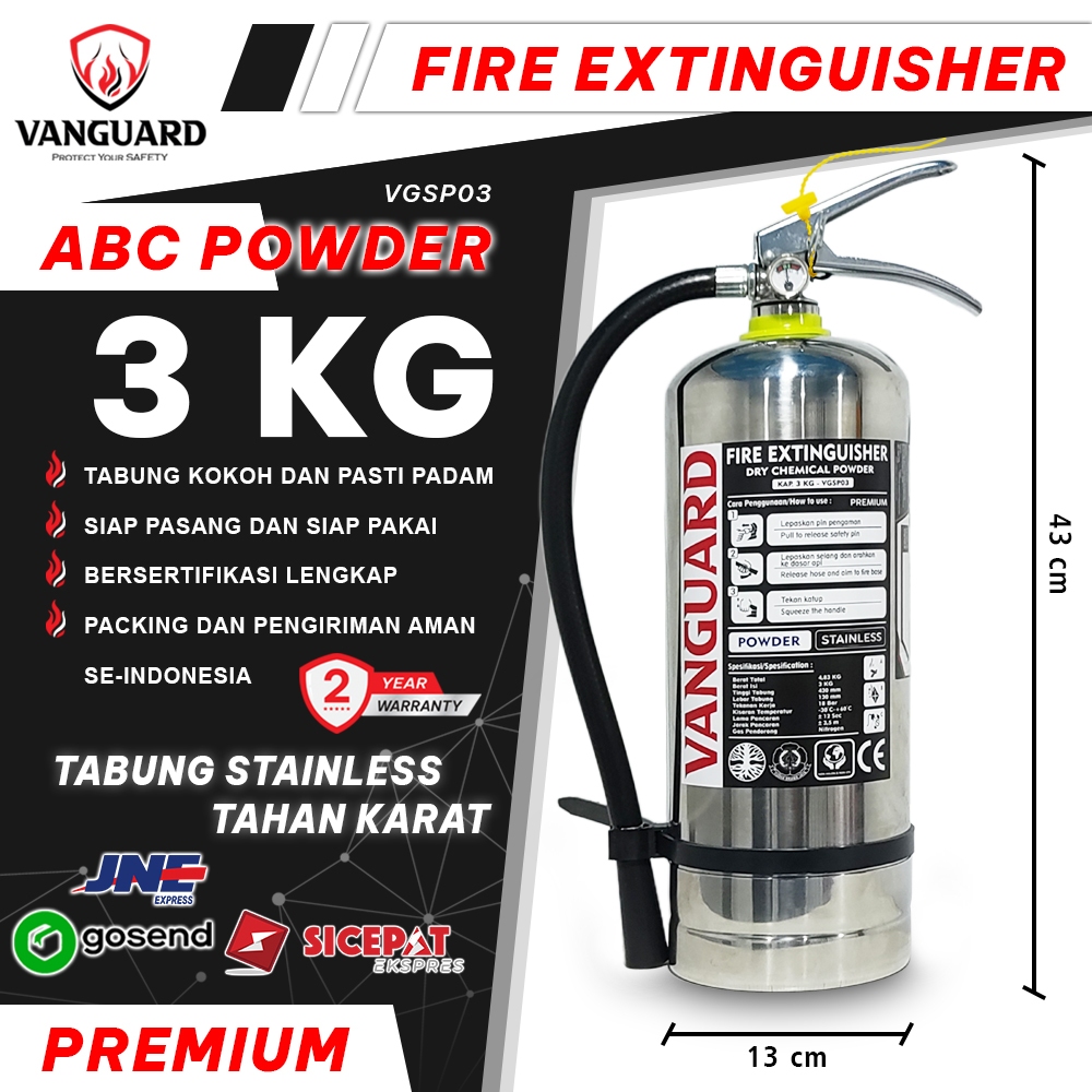 Jual Stainless APAR 3 KG Isi ABC Powder / VANGUARD - Set Komplit ...