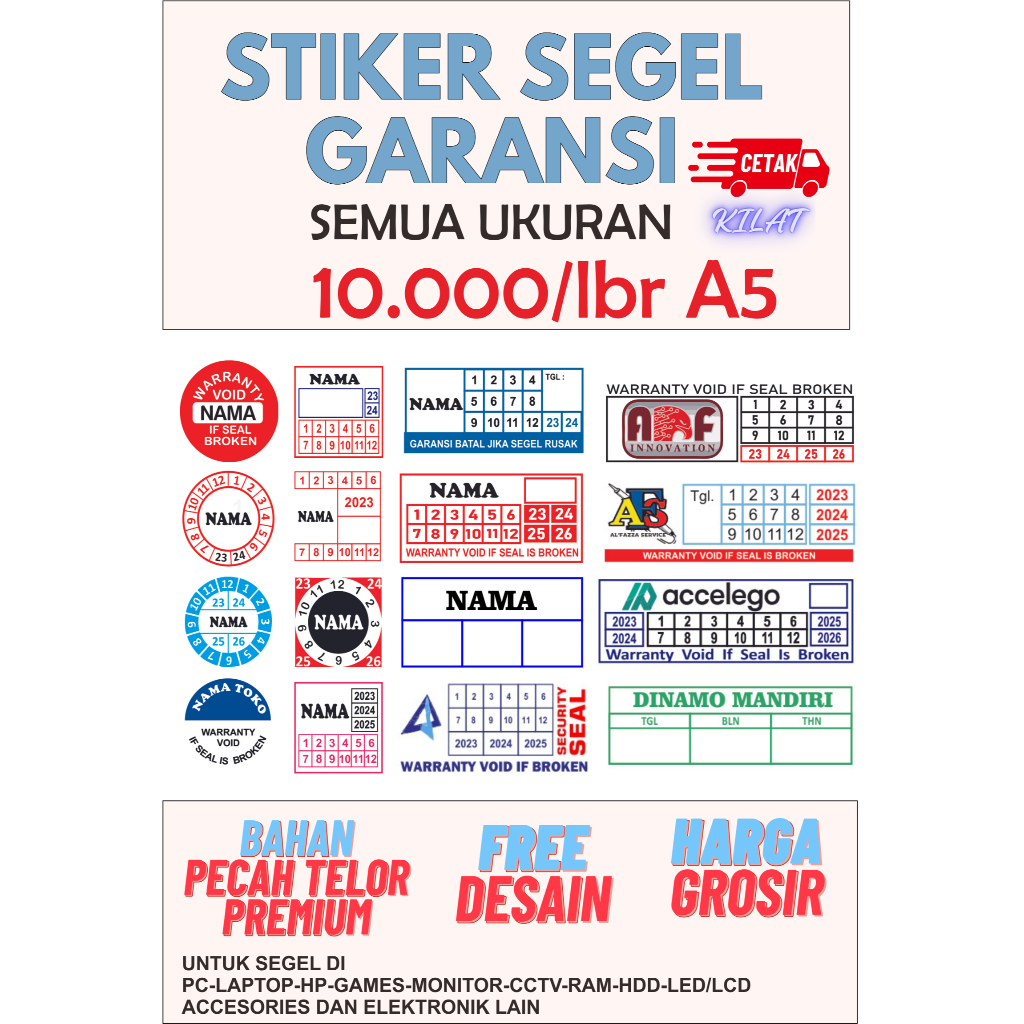 Jual Cetak INSTANT Stiker Segel Garansi SEMUA UKURAN bahan Kertas Pecah ...