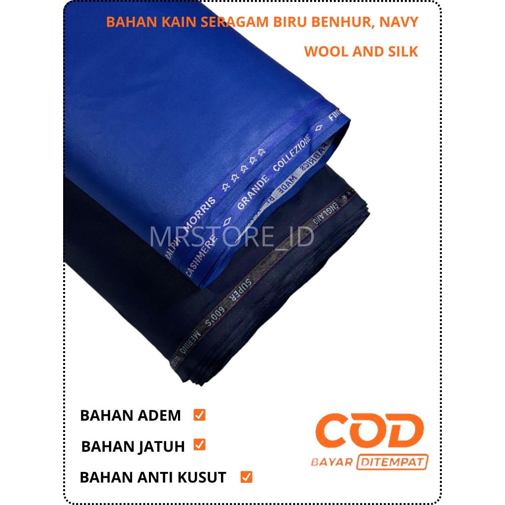 Jual Bahan kain katun navy dan biru benhur, kain celana pormal, casual ...