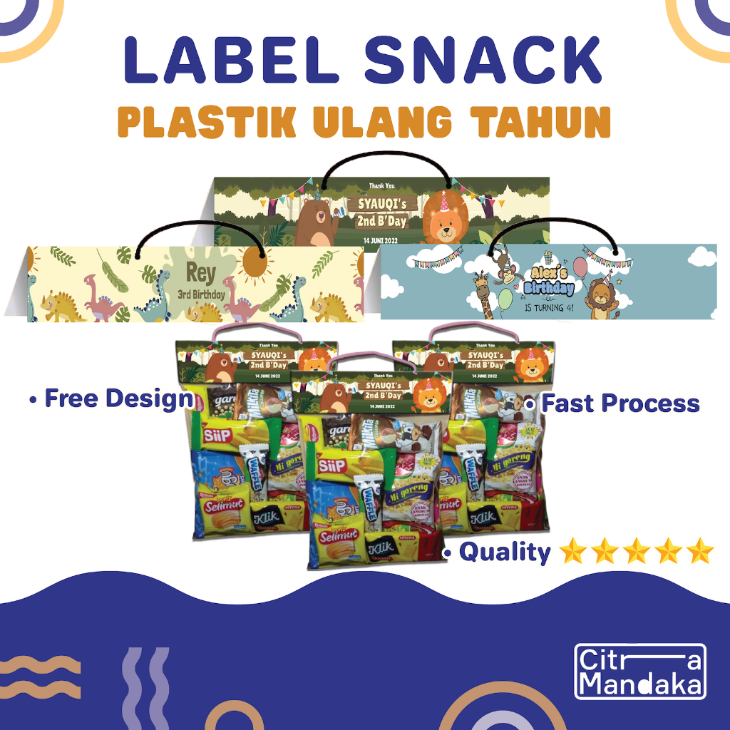 Jual Label Snack Plastik Ulang Tahun Goodie Bag Anak Custom Free Design ...
