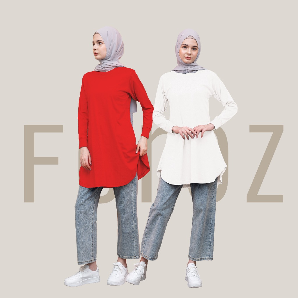 Jual Kaos Tunik Merah Putih Polos Couple Baju Atasan Wanita Lengan ...