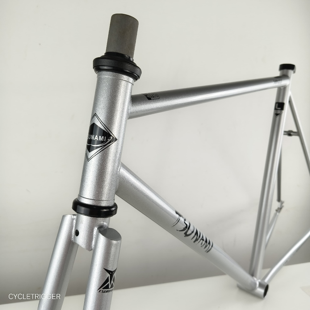 Jual FRAME + FORK TSUNAMI SNM 4130 SILVER CHROMOLY | Shopee Indonesia