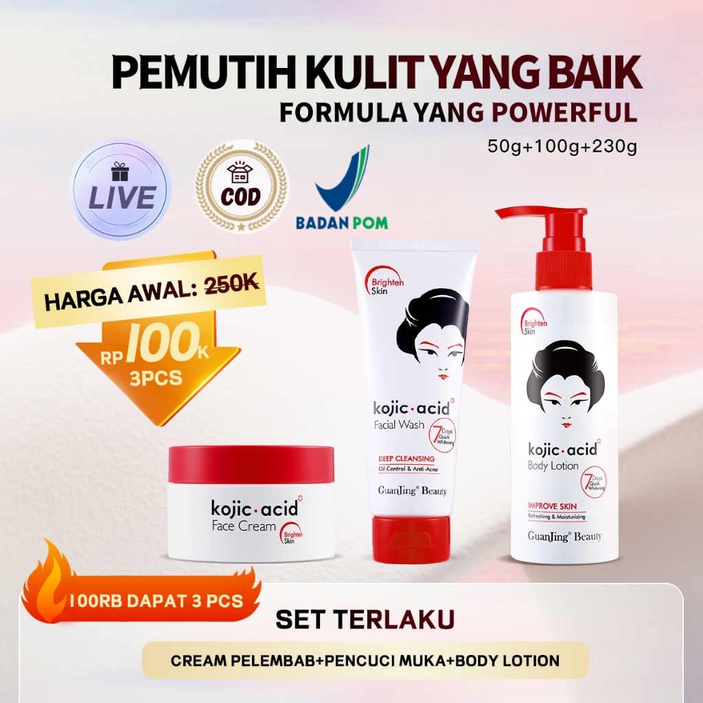 Jual 【Live】Kojic acid face wash 100g+kojic acid whitening face cream 50g+kojic acid body lotion ...