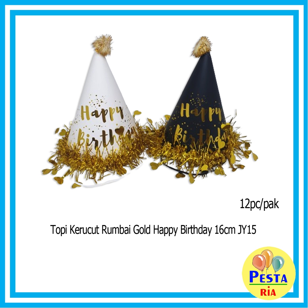 Jual Murah!! (1Pcs) Topi Kerucut Rumbai GOLD HBD, topi kerucut hbd ...