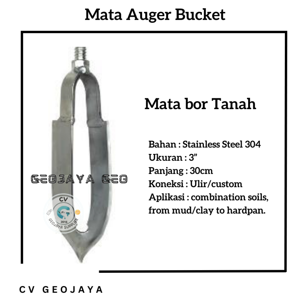 Jual Mata Auger Bucket 3” GN 08 Stainless Steel – Mud (Mata bor Tanah ...