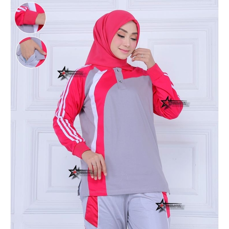 Jual Kaos Senam Wanita Lengan Panjang / Atasan Baju Olahraga Wanita / Seragam Baju Olahraga ...