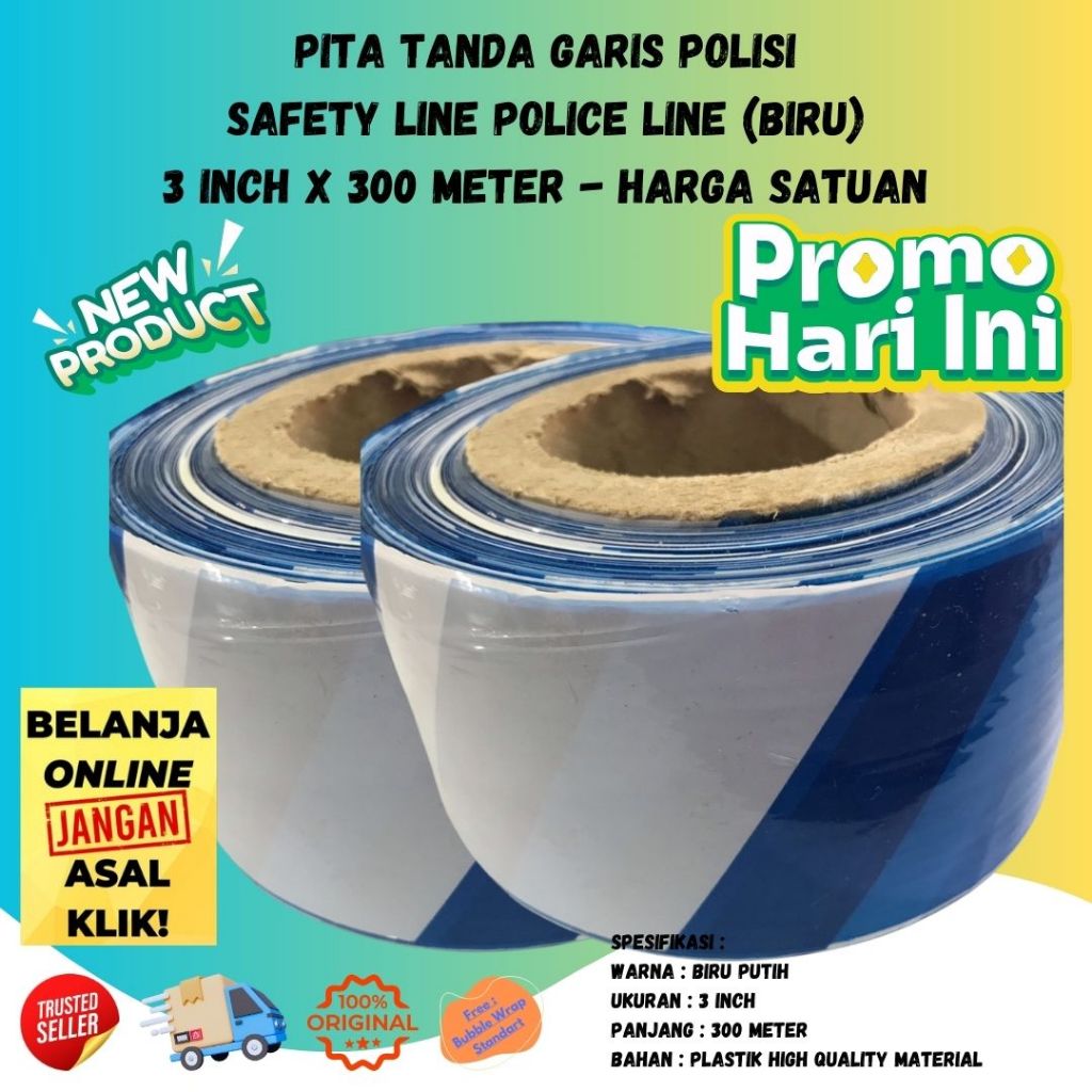 Jual Pita Tanda Garis Polisi Safety Line Police Line Biru Putih 3 Inch ...