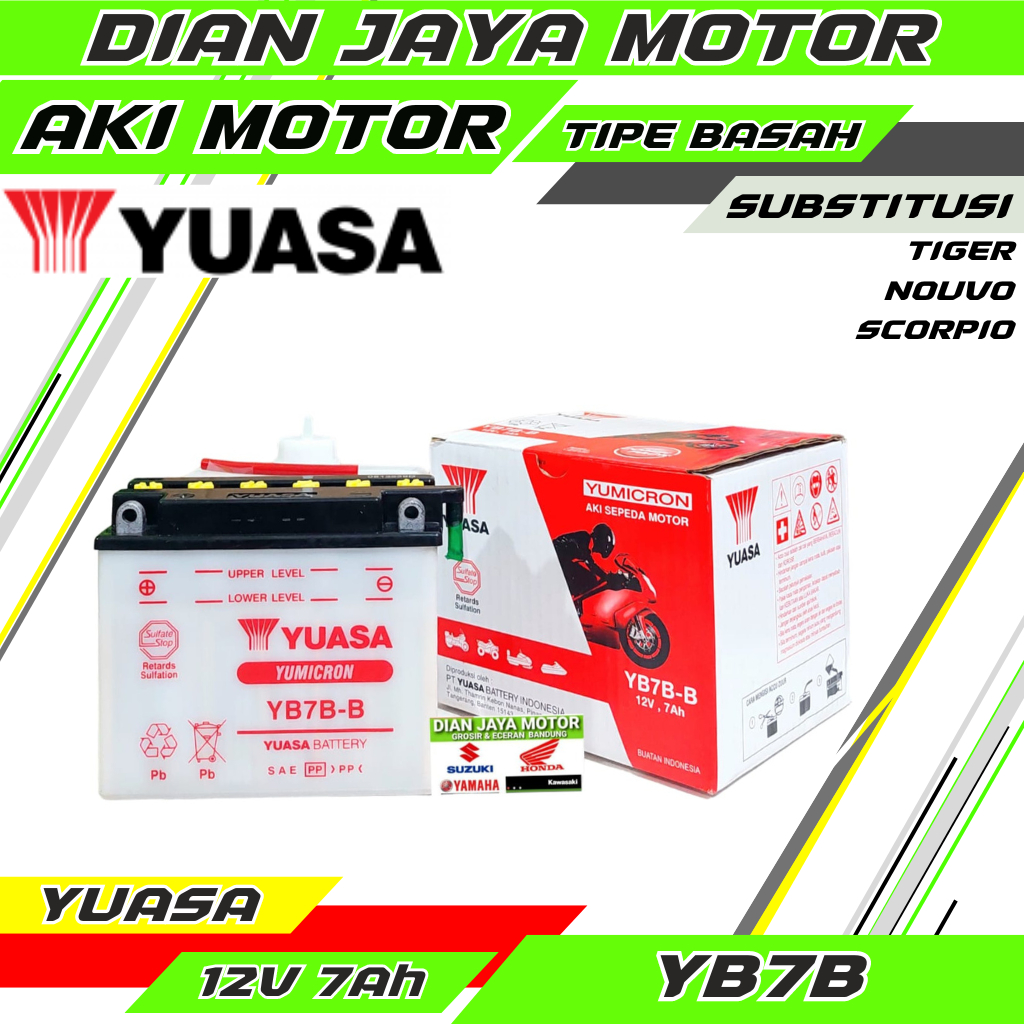 Jual Yuasa YB7B 7 Ampere Aki Tiger Scorpio Nouvo Accu Basah Yamaha Scorpio Honda Tiger Yamaha ...