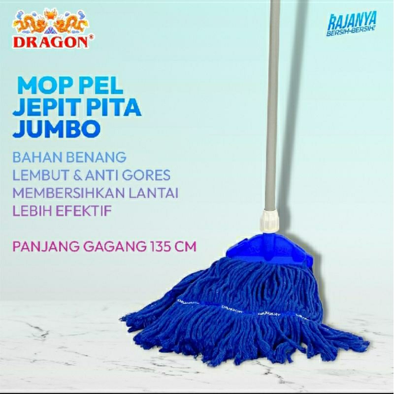 Jual Mop alat pel lantai kain biru pita jepit jumbo dragon gagang ...