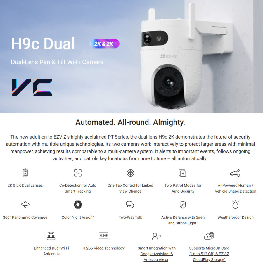 Jual EZVIZ H9C 3MP & 3MP 2K Outdoor Dual Lens IP Camera Pan & Tilt 360 ...