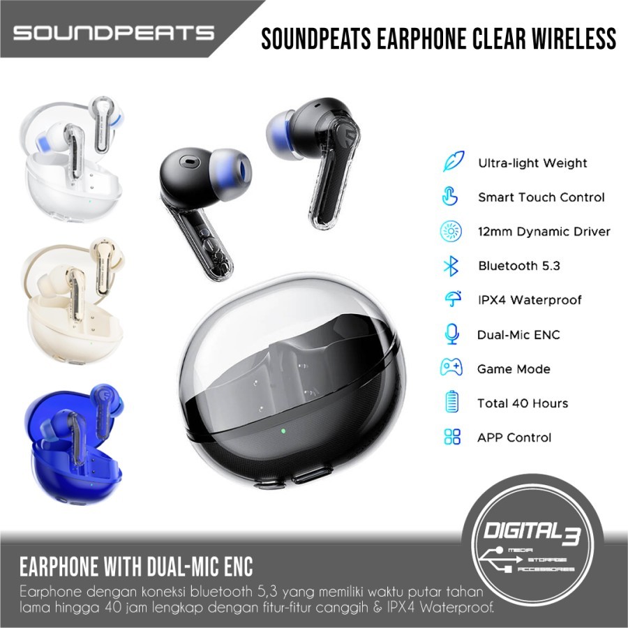 Jual Soundpeats TWS Clear Transparent Wireless Earbuds Earphone Headset ...