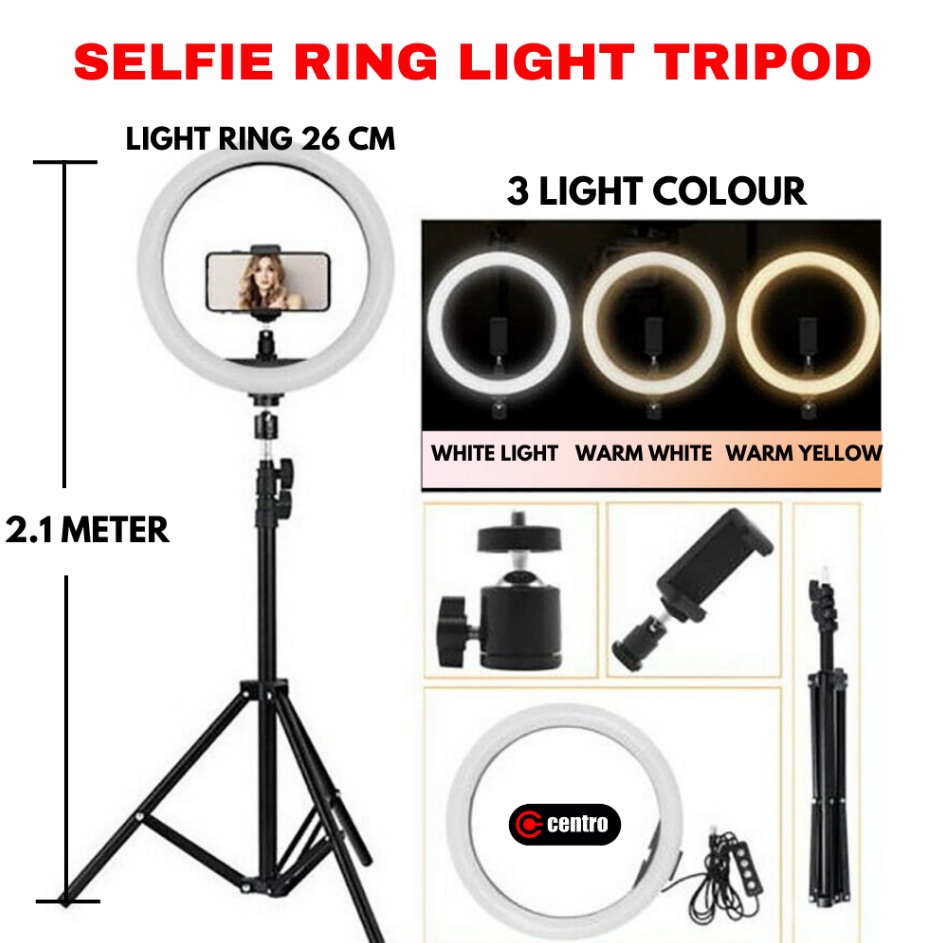 Jual SELFIE TRIPOD RING LIGHT WITH 26 33 and 45 CM RING LIGHT AND 21 ...