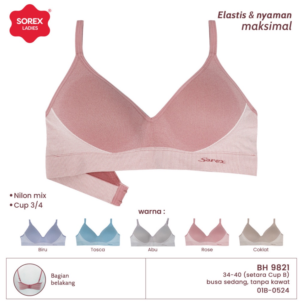 Jual KODE Y36B Sorex Bra Busa Sedang Tanpa Kawat Kait 2 Setara Cup AB Cup 34 Harian BH 9821 ...