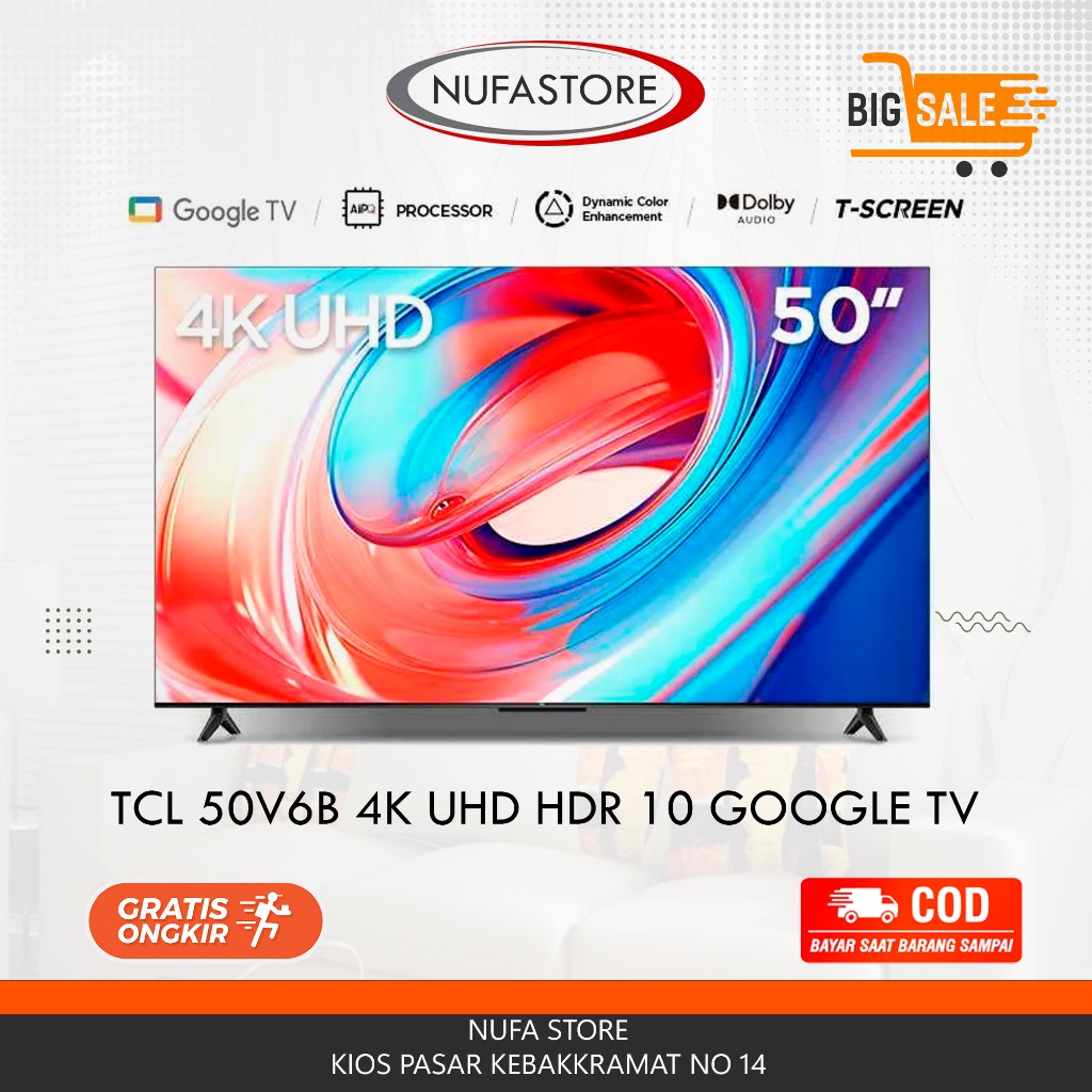 Jual TCL 50 Inch Smart 4K UHD Google TV - T-Screen - Dolby Audio ...