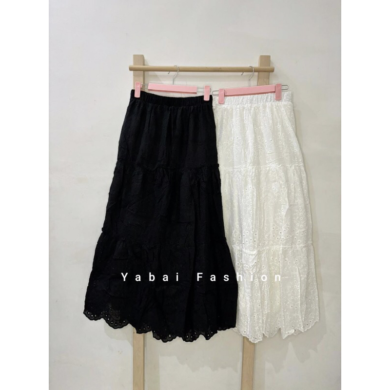 Jual ROK JENNIE / ROK KATUN BORDIR BOLONG PINGGIR | Shopee Indonesia