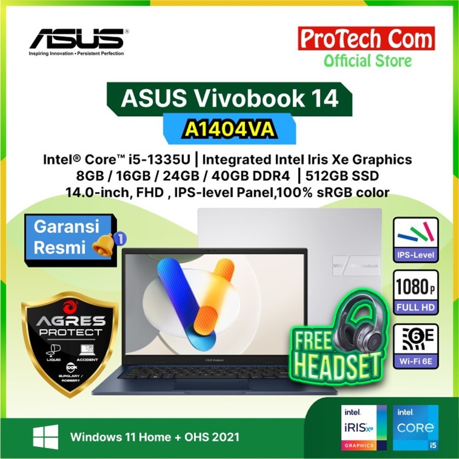 Jual ASUS VIVOBOOK 14 A1404VA I5 1335 8GB 512GB W11+OHS 14.0FHD VIPS ...