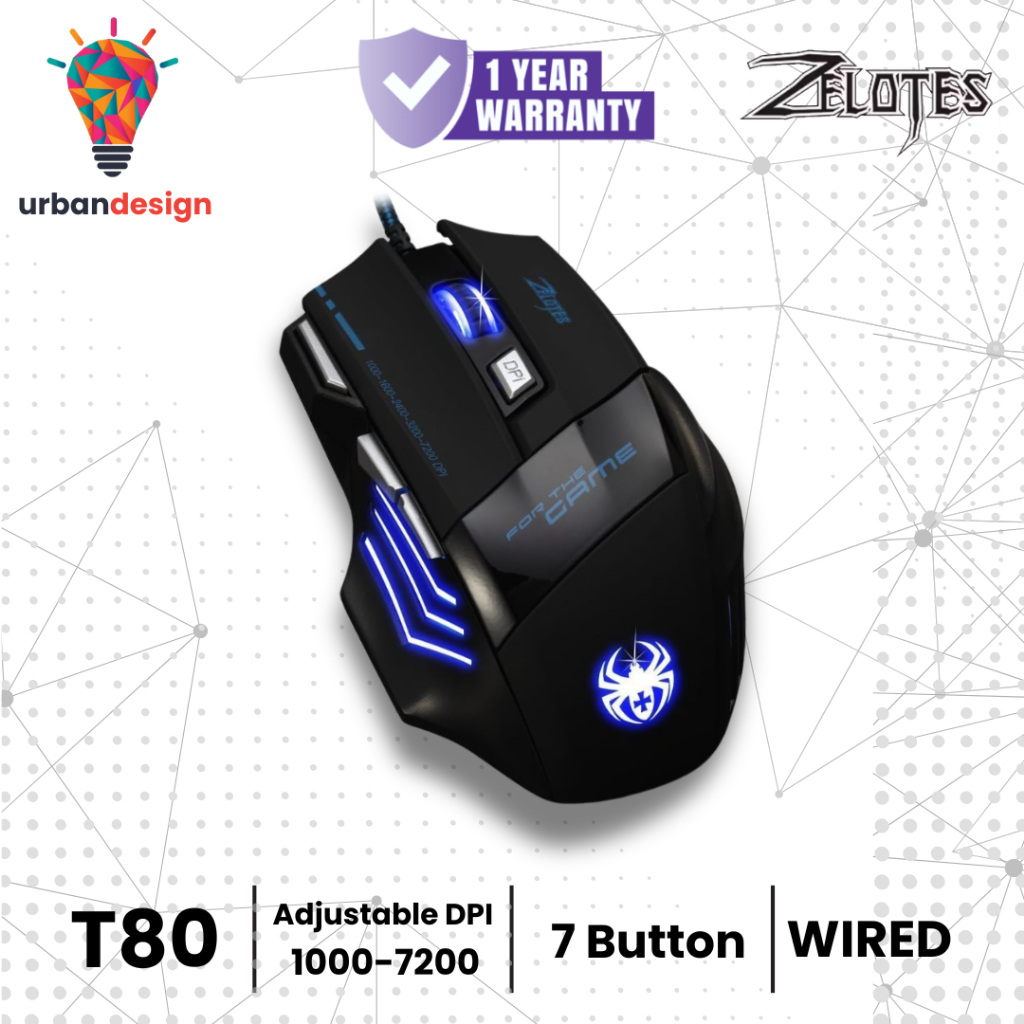 Jual Zelotes T80 Ergonomic Gaming Mouse RGB Mouse 7200 DPI LED Optical ...
