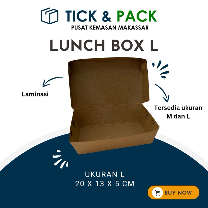 Jual Lunch Box Paper Kraft Coklat Laminasi Ukuran L 20 x 13 x 5 Cm ...