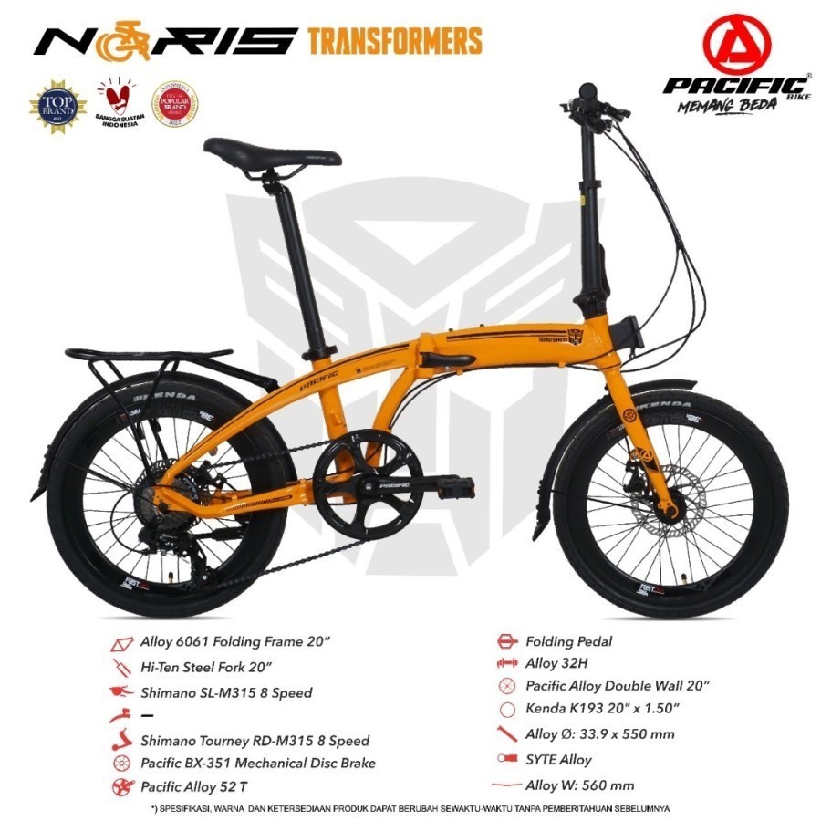 Jual SEPEDA LIPAT FOLDING BIKE PACIFIC NORIS TRANSFORMER ALLOY UKURAN ...