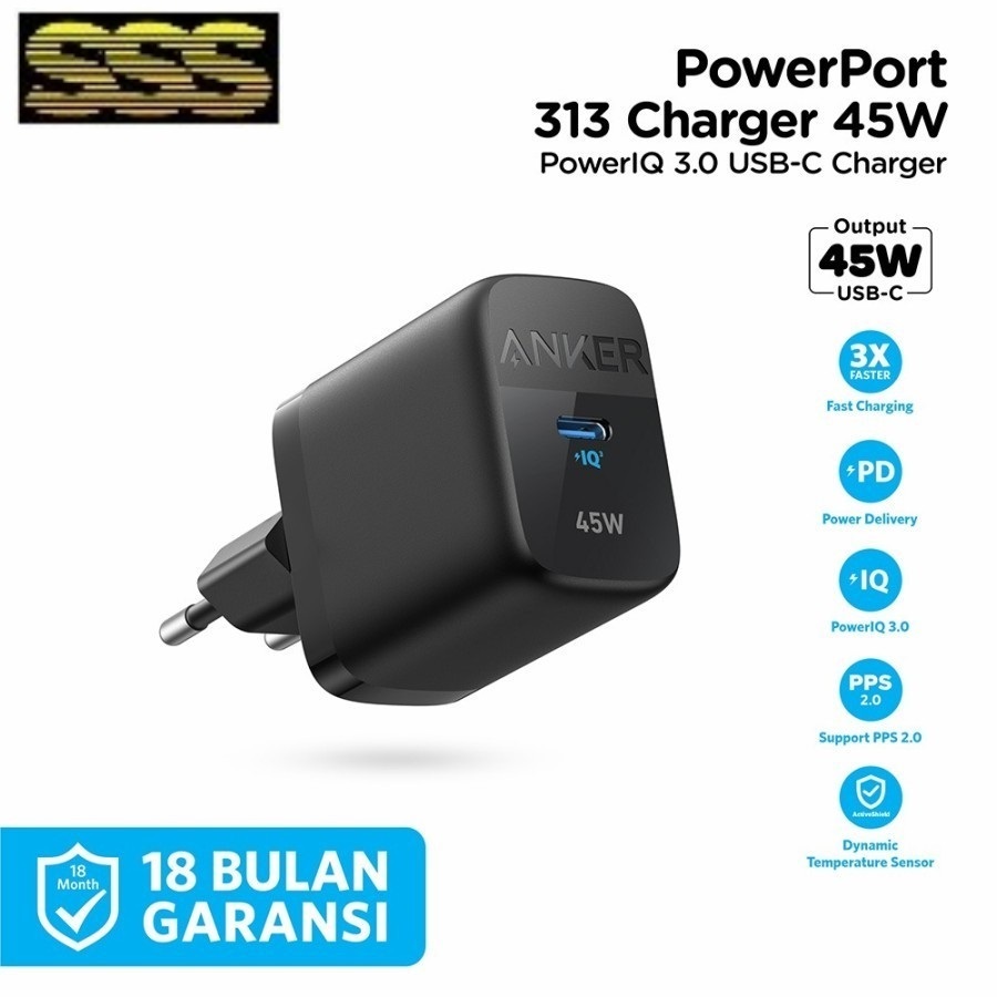 Jual Anker 313 Charger 45W PPS PD SFC Fast Charging USB Type C - Hitam ...