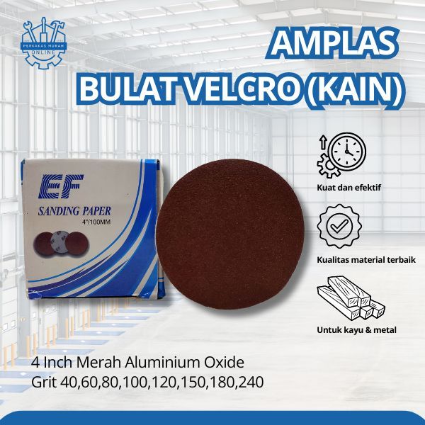 Jual Amplas Bulat Velcro (Kain) 4 Inch Red/Merah Aluminium Oxide (EF ...