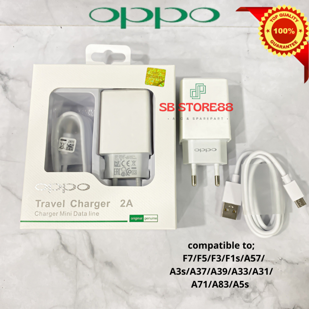 Jual Charger Oppo 2A Micro Usb Orignal 100% F7/F5/F3/F1s/A57/A3s/A37 ...