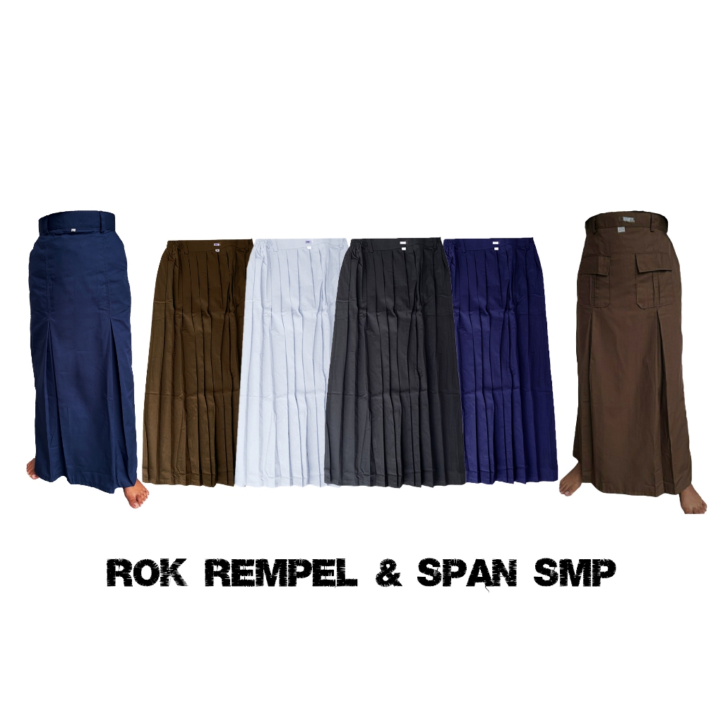 Jual Rok Seragam Sekolah SMP Biru Coklat Putih Hitam Panjang Rempel/Span Anak Perempuan Pakaian ...