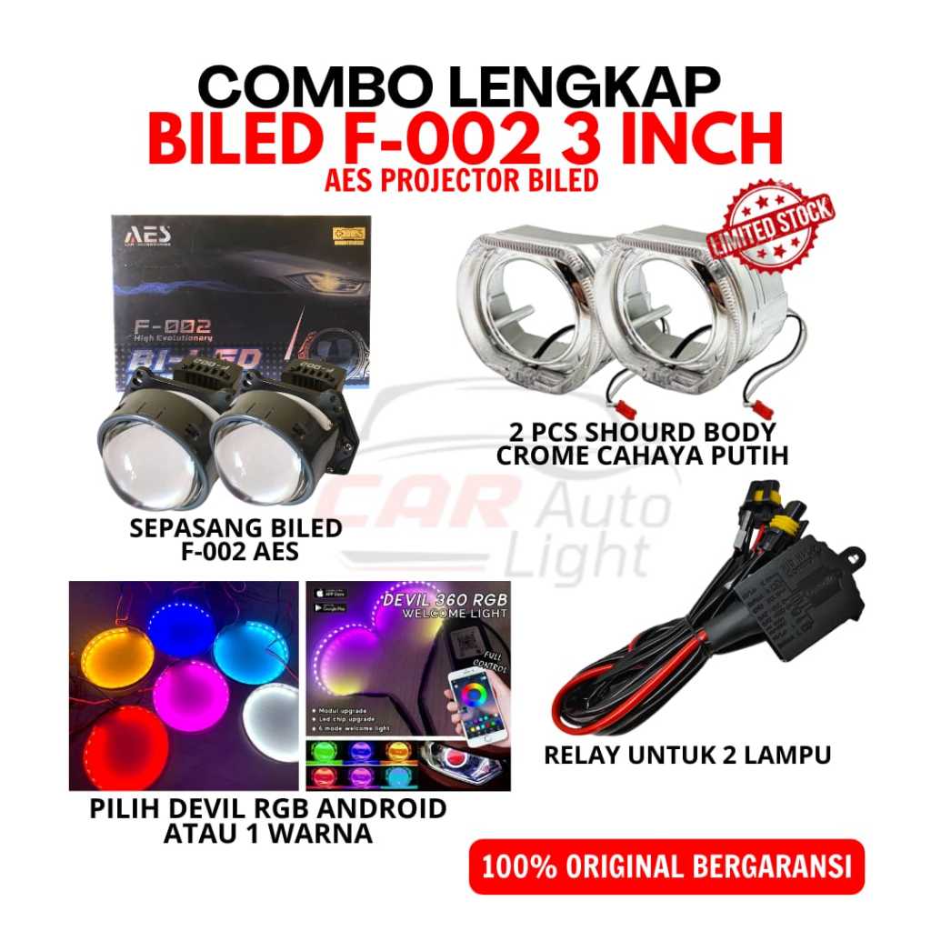 Jual Projector Projie BILED F-002 F002 F2 AES 3 Inch 65 Watt High Power ...