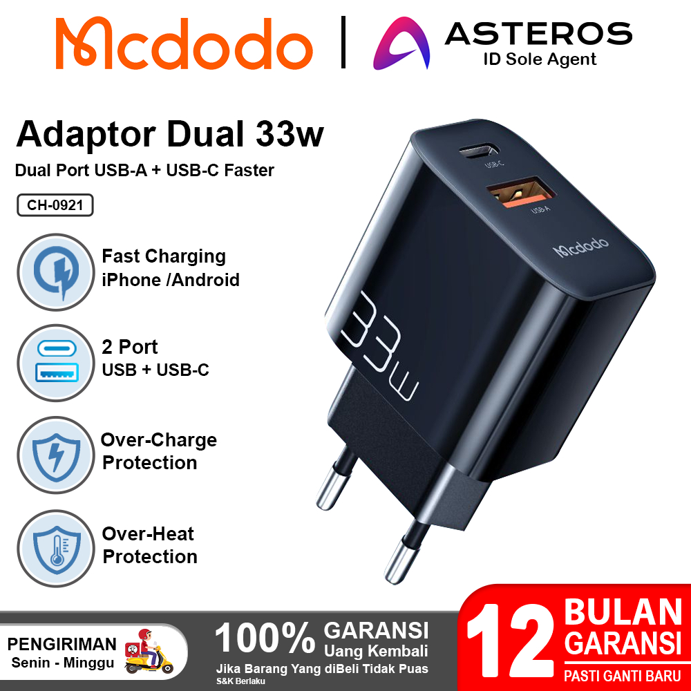 Jual MCDODO Kepala Charger 33w Quick Charge Type C + USB Fast Charging ...