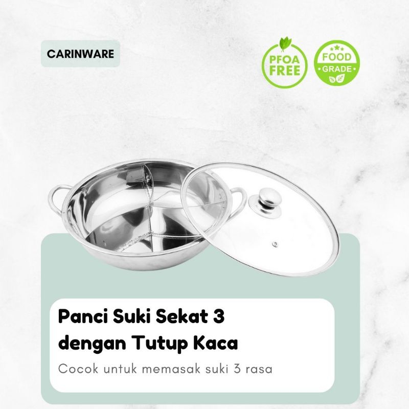 Jual Carinware panci suki shabu sekat 3 tebal kaca 30 cm 3 rasa ...
