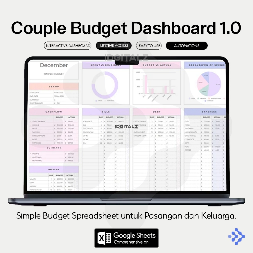 Jual [T0104] Couple Budget Dashboard 1.0 Tracker Digital - Spreadsheet ...