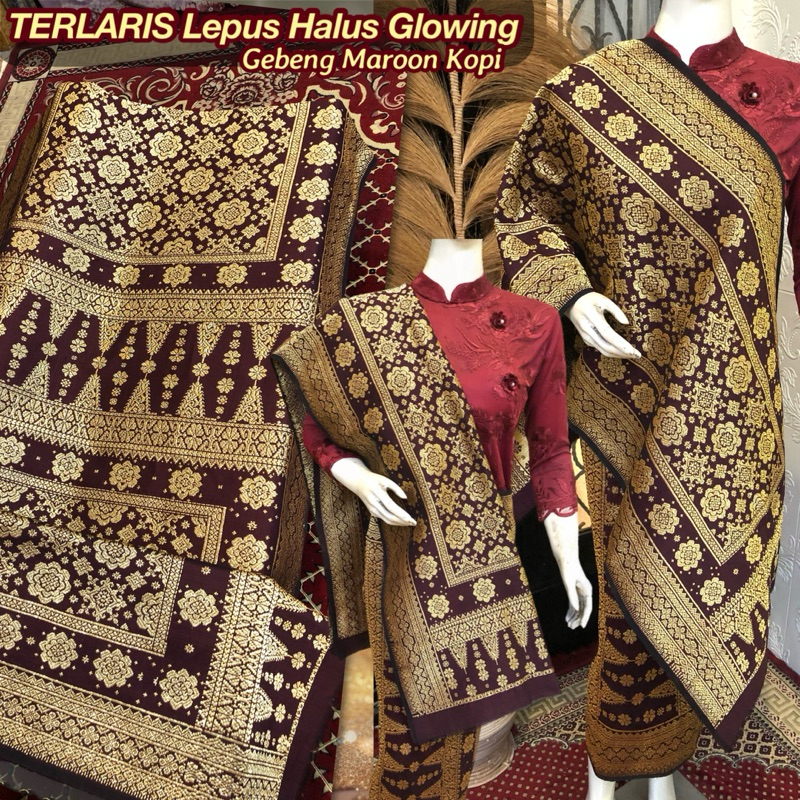 Jual TERLARIS Songket Lepus Gebeng Halus Glowing Maroon kopi /Songket Tenun Palembang asli Tenun ...