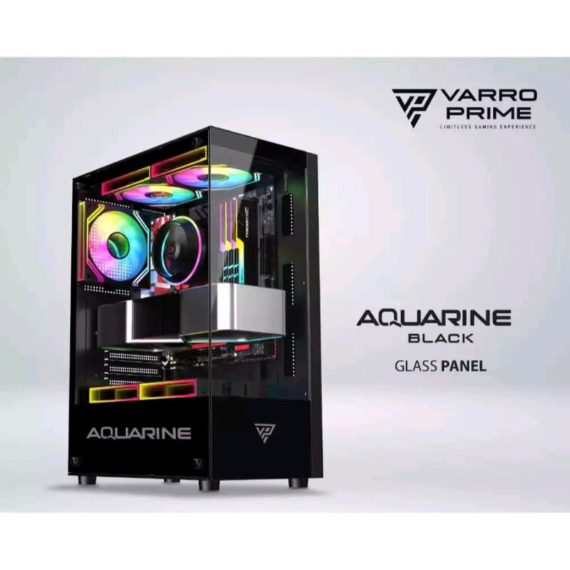 Jual CASING PC GAMING AQUARINE Black VARRO PRIME FREE 3 FAN RGB ...