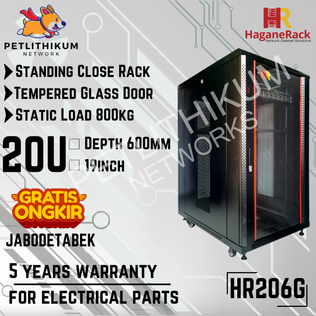 Jual CLOSE RACK HAGANERACK 20U DEPTH 600MM HR206G GLASS DOOR RAK SERVER ...