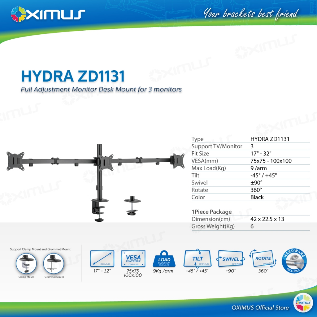 Jual BRACKET TV LCD MONITOR 27"-32" OXIMUS HYDRA ZD1131 TILT SWIVEL ...