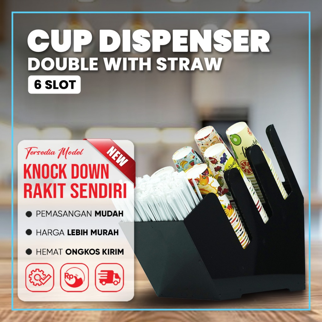 Jual Rak Cup Holder / Rak Paper Cup Akrilik Double Bar With Straw 6 ...
