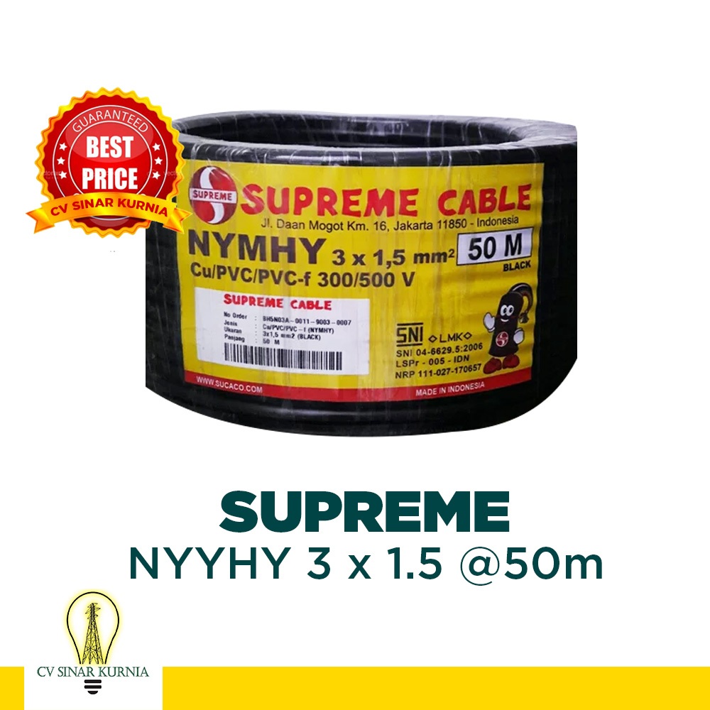 Jual Kabel Listrik NYYHY 3x1.5 mm 3x1,5 SUPREME| SUPREME Kabel NYYHY| 50M MURA | Shopee Indonesia