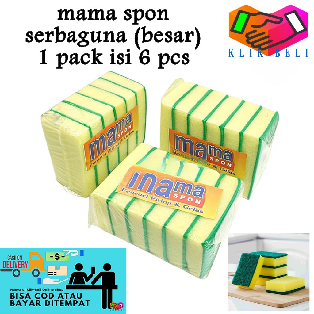 Jual (1 PACK ISI 6 PCS) Spons Cuci Piring BESAR Mama / Spon 2 Sisi ...