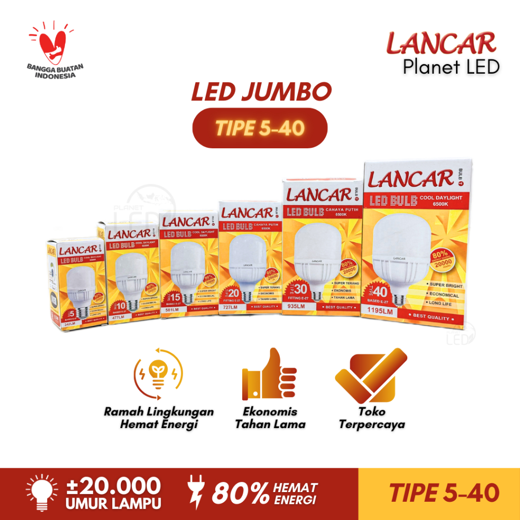 Jual Lampu Tabung LED Jumbo Lancar Tipe 40/30/5 Murah Putih Terang ...