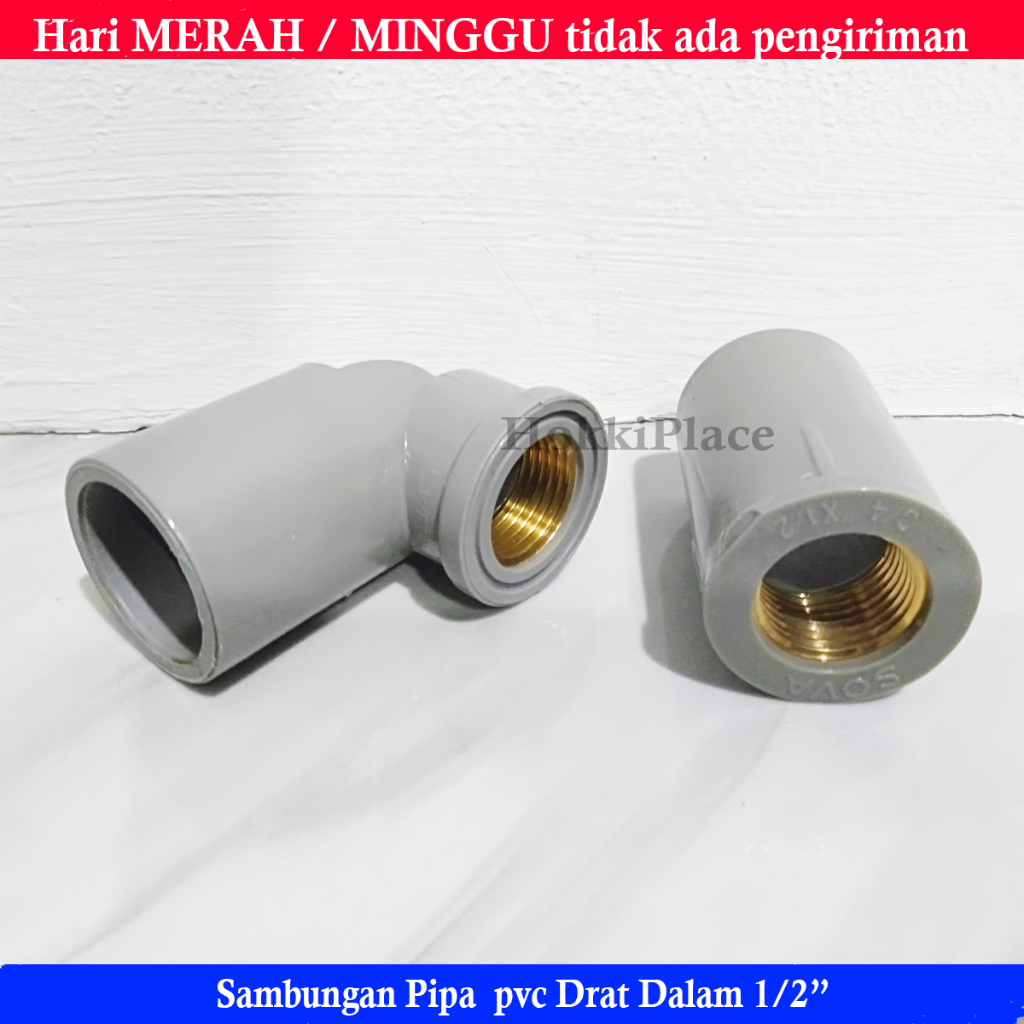 Jual Sambungan Pipa PVC Knee L drat dalam 1/2" Sock Polos Drat Dalam 1/ ...