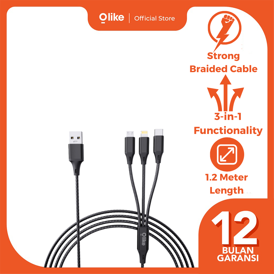 Jual OLIKE Kabel Data RD012 3-In-1 Data Cable Braided Black 120cm ...