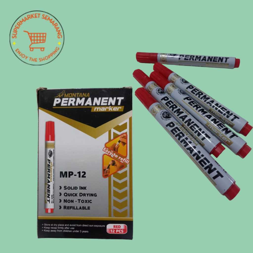 Jual (Merah) Spidol Permanen MP-12 / Spidol Permanent / Spidol Permanen ...