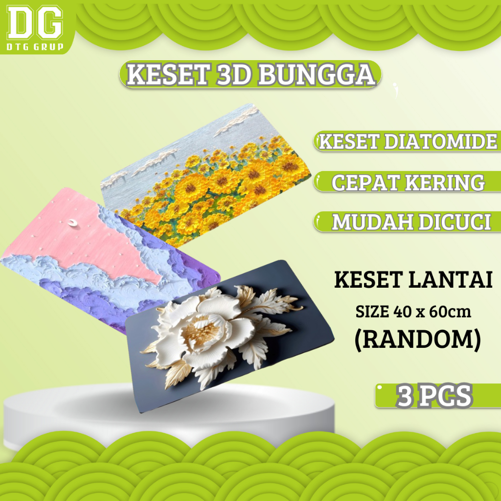 Jual PAKET 3 PCS Keset Lantai Diatomite 3D Oval Kotak Keset kaki Anti ...