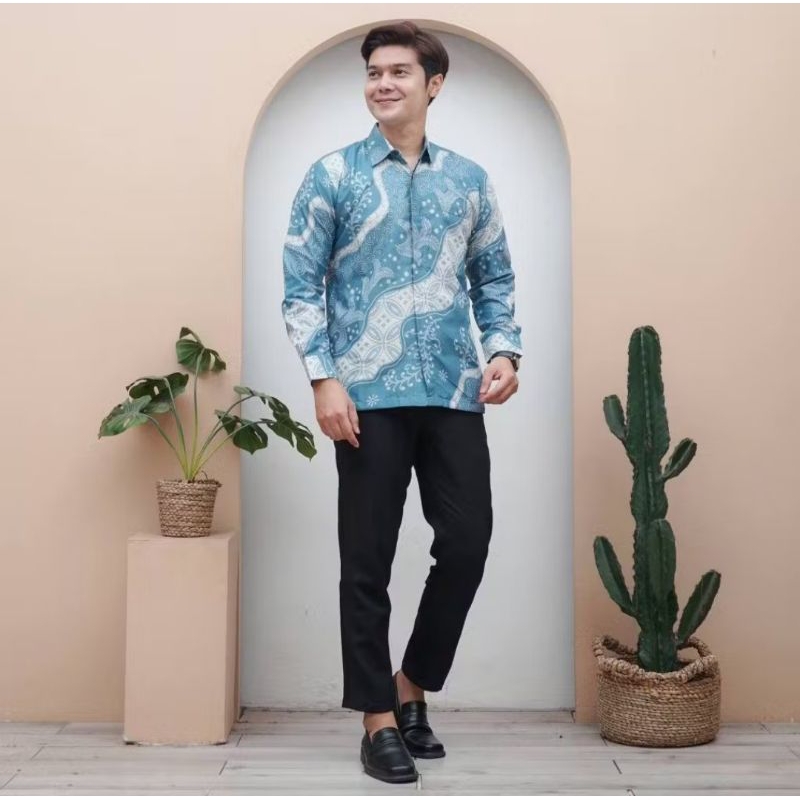 Jual Batik Laki Laki Modern/Kemeja batik pria warna biru denim/kemeja ...