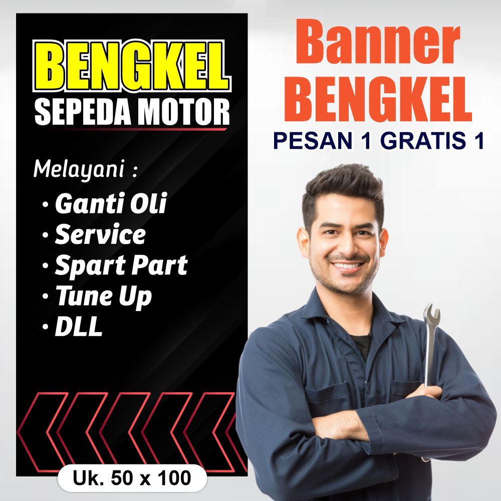 Jual BANNER / SPANDUK Bengkel Sepeda Motor Ukuran 50 x 100 Pesan 1 ...