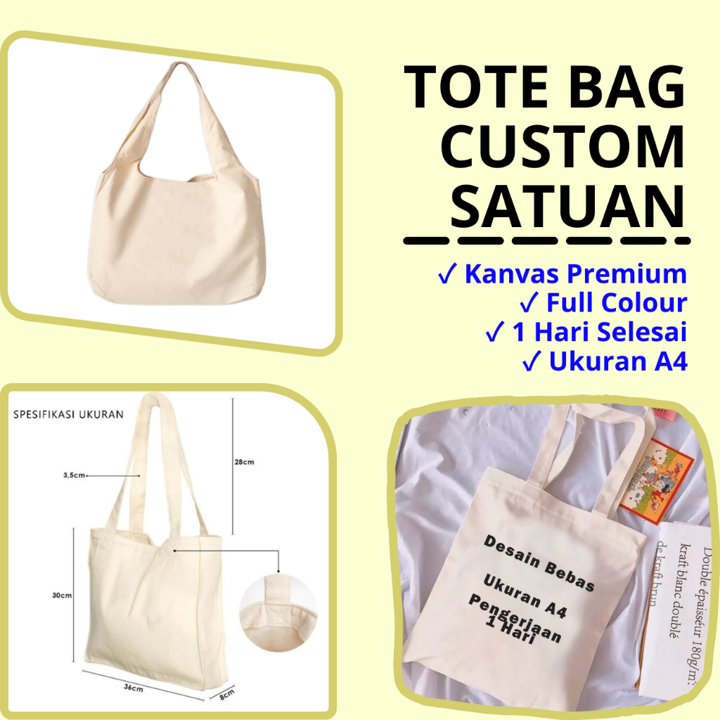 Jual Totebag Kanvas Gratis Sablon / Tote bag custom satuan Kanvas Tebal | Shopee Indonesia