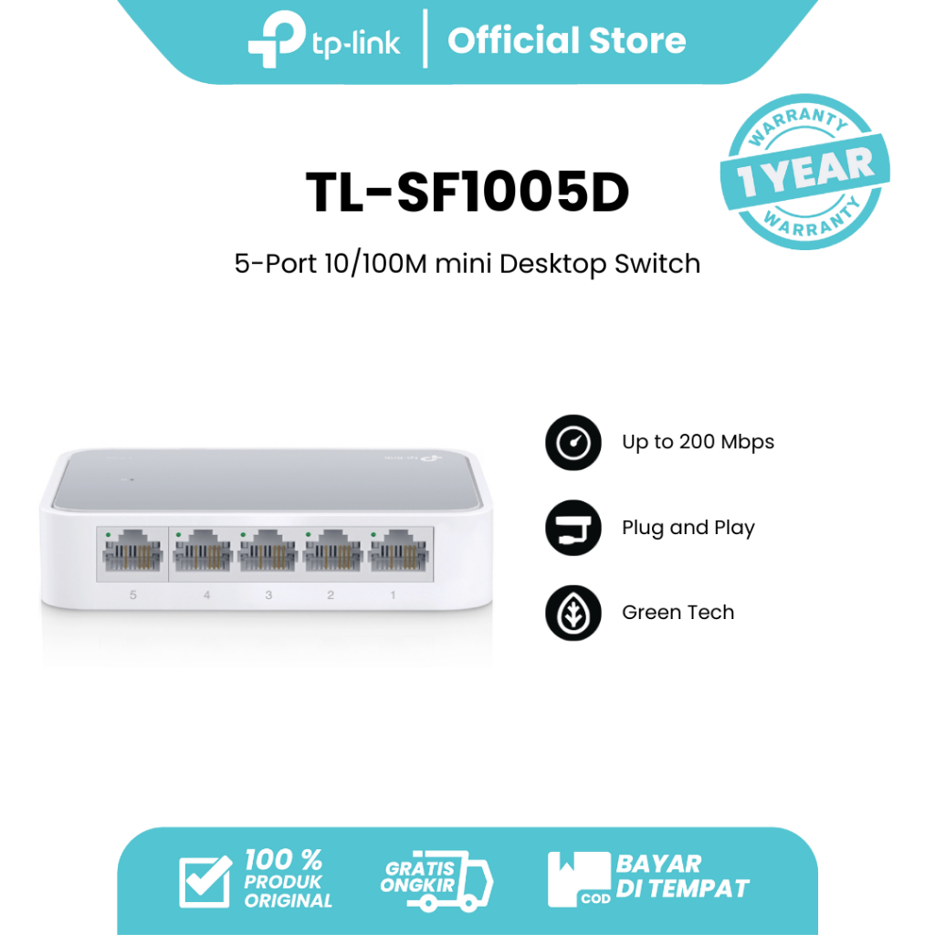 Jual TP-Link TL-SF1005D | 5-Port Desktop Switch | Fast Ethernet | 10/100Mbps | Unmanaged ...